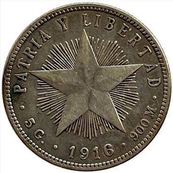 1916 Cuba Silver 20 (Veinte) Centavos Coin - Rare | Property Room