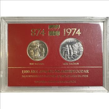 >874-1974 Iceland 500 and 1000 Silver Kronur Coin Set - The Settlement ...