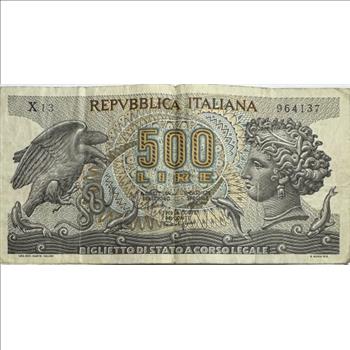 1966 Italy Repvbblica Italiana 500 Lire Banknote | Property Room