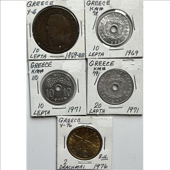 1869-BB, 1969, 1971 (2) & 1976 Collection of Greece Catalogued Coins ...