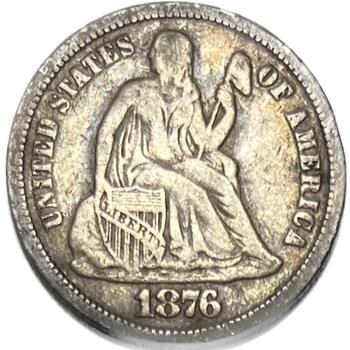 **1876 US Silver Seated Liberty Dime - Golden Toning | Property Room