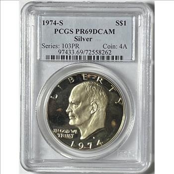 * 1974-S U.S. Silver Eisenhower Dollar - Certified PR69DCAM by PCGS | Property Room