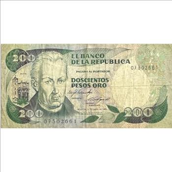 1985 Columbia Two Hundred Pesos Gold (Doscientos Pesos Oro) Banknote ...