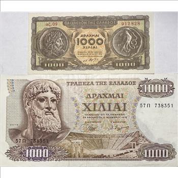 1950 & 1970 Greece 1000 Drachmas Banknotes - 2 Notes | Property Room
