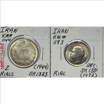 . 1944 Iran Silver 2 Rials & 1972 Uncirculated Rial - 2 Coins ...