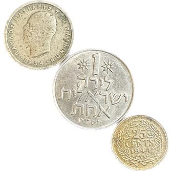 >Trio of World Coins - 1954 Greece 2 Drachma, Israel 1 Lire and 1944 ...