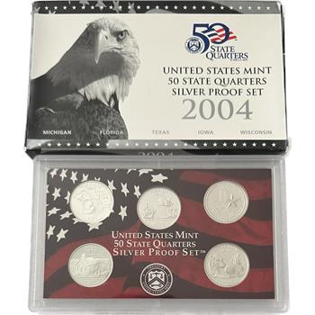 >2004-S U.S. Mint 50 State Quarters Silver Proof Set - 5 Coins in ...