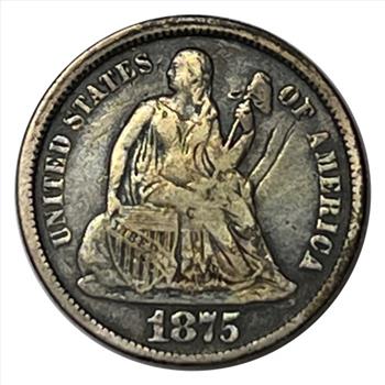 * 1875-CC U.S. Silver Seated Liberty Dime - Good Detail & Toning ...