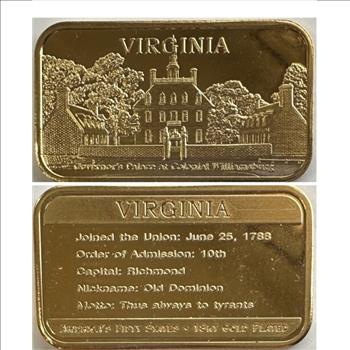 - America's 50 States 18k Gold Plated Ingot - Virginia - Governor's ...