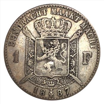 *1887 Belgium Silver One Franc Coin - Beautifully Toned | Property Room