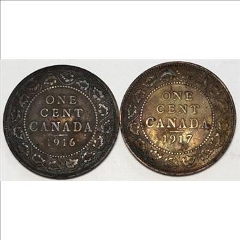 *1916 and 1917 Canada One Cent Coins - Set of 2 | Property Room