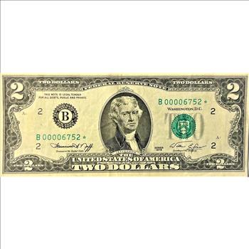 1976 U.S. $2 Currency *STAR* Note-Low Serial Numbered & Choice ...