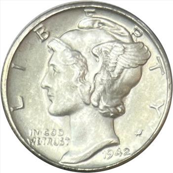 1942-D U.S. Silver Brilliant Uncirculated Mercury Dime With Fully Split Bands | Property Room