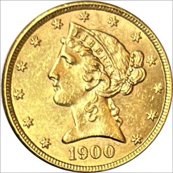 1900 U.S. Gold Half Eagle (Five Dollar) Liberty Gold Coin-Golden ...