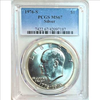 1976-S U.S. SILVER PCGS Certified MS67 Gem Brilliant Uncirculated Eisenhower Dollar-Gorgeous ...
