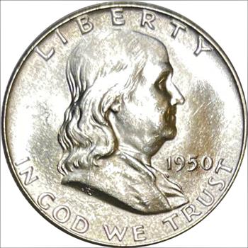 1950 U.S. Silver Brilliant Uncirculated Full Bell Lines Franklin Half ...
