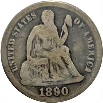 1890 U.S. Silver Seated Liberty Dime-2nd To Last Year Of Issue ...