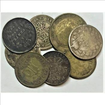 (8) World Silver Coins-Netherlands, Ceylon, Hong Kong & More ...