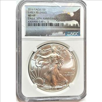 2016 NGC MS69 Early Release Certified .999 One Troy Ounce Silver American Silver Eagle One ...