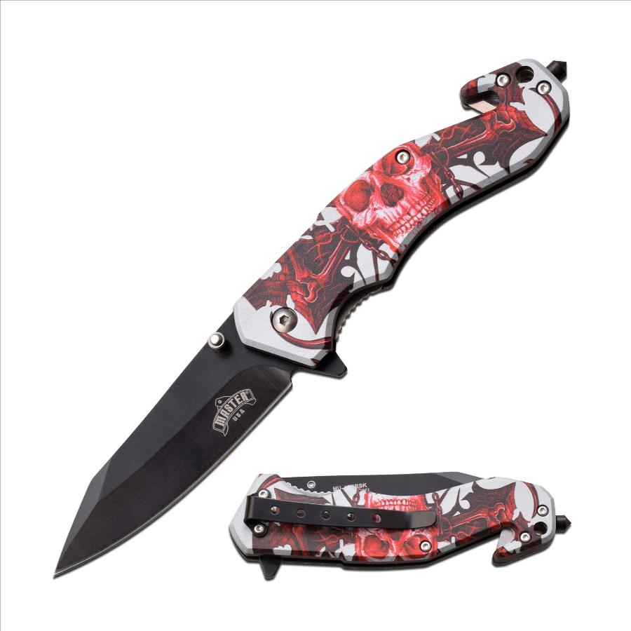 MASTER USA SKULL SPRING ASSISTED KNIFE RED SKULL POCKET EDC | Property Room