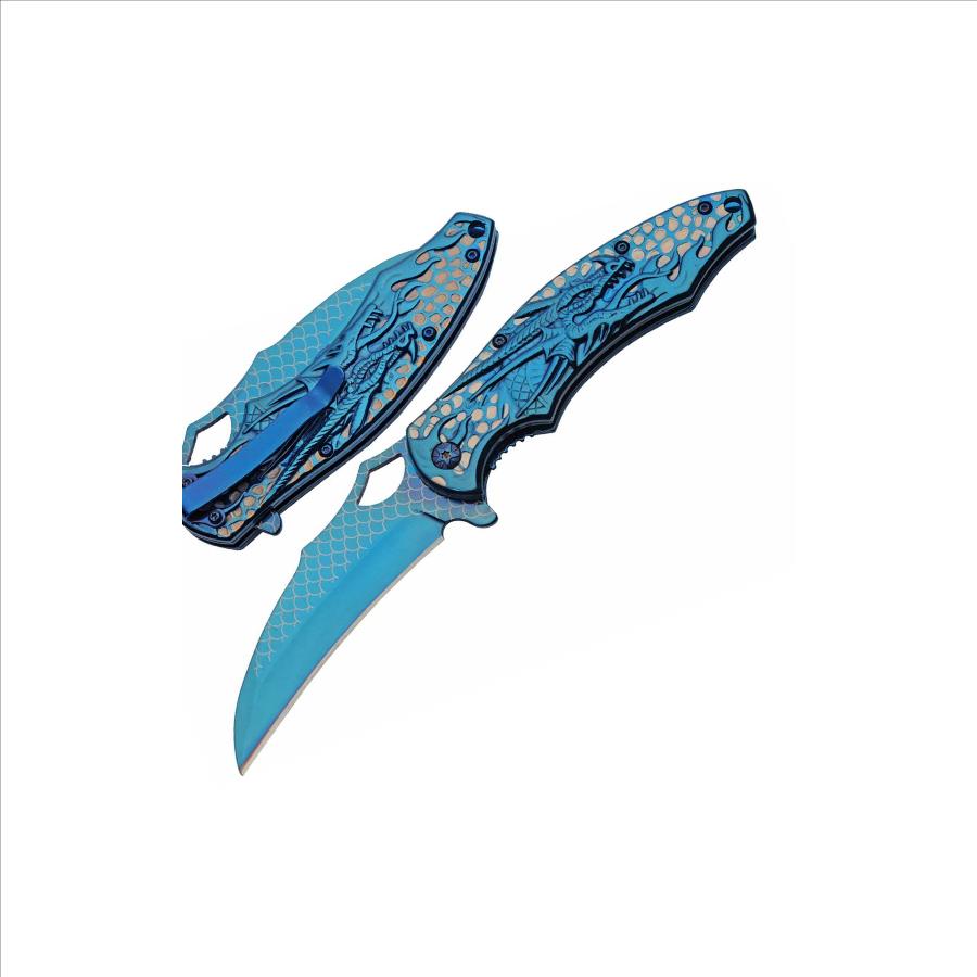 4.75" BLUE DRAGON HEAD FOLDER FOLDING KNIFE | Property Room