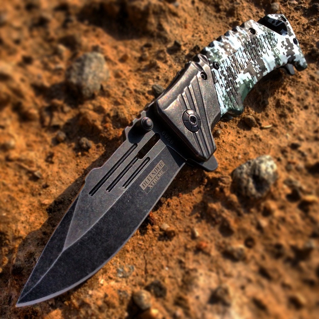 8" Defender Xtreme Folding Tactical Knive with Seat Belt Cutter in ...