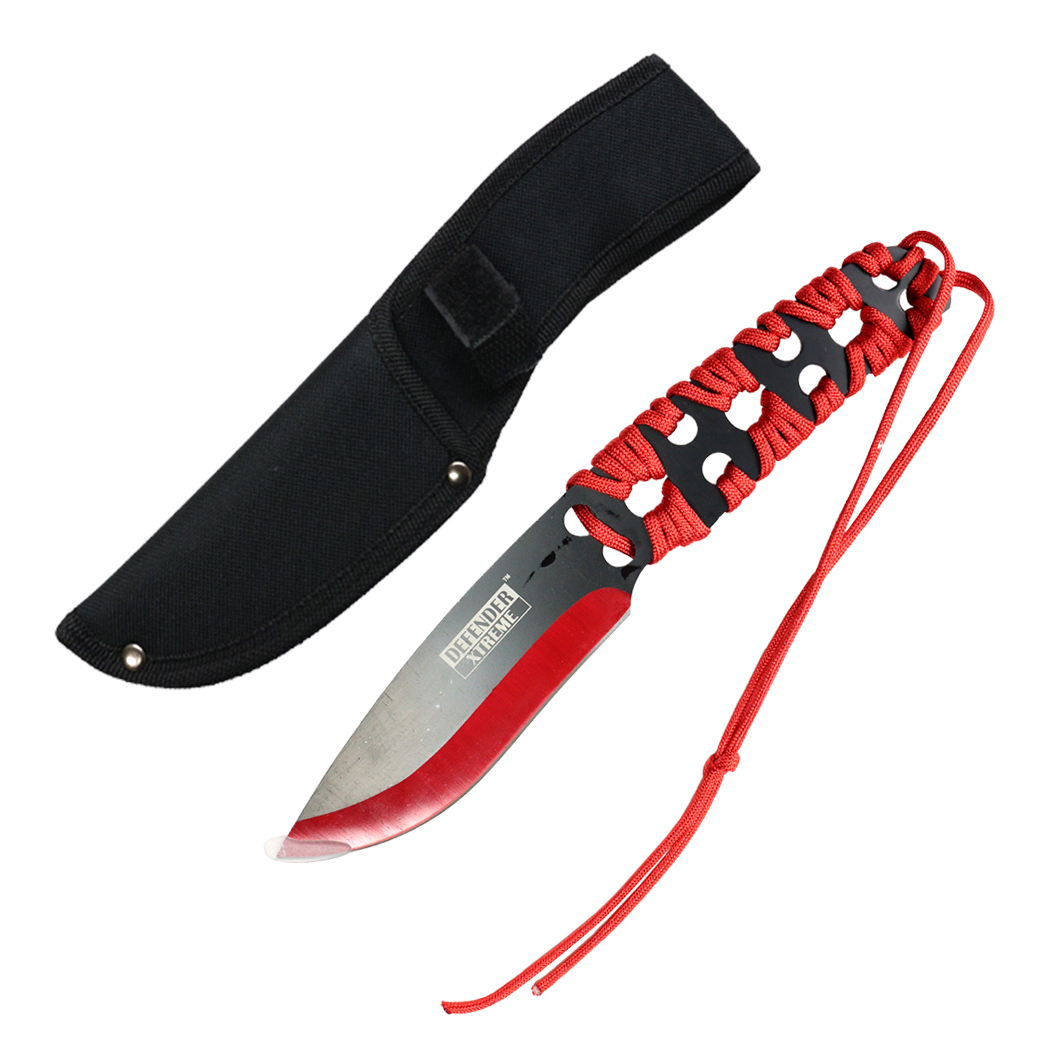Defender-Xtreme 10" Black & Red Blade With Red Nylon Cord Wrapped ...
