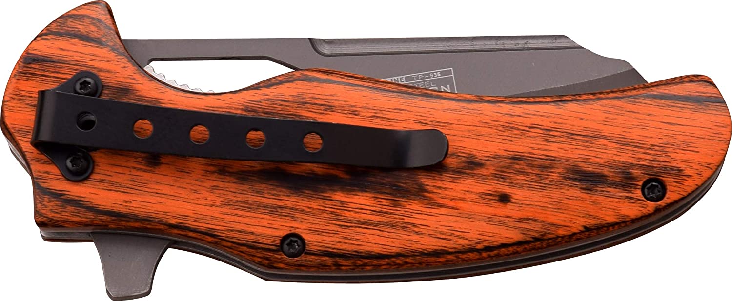 TAC Force Spring Assist Folding Knife, Grey Straight Edge Blade, Brown ...