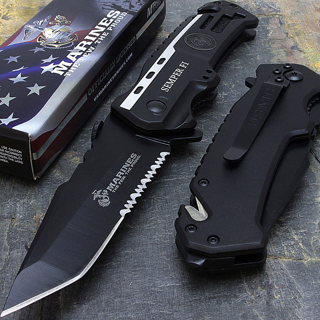USMC - Spring Assisted Knife - M-A1002TS SEMPER FI MARINES EDC POCKET ...