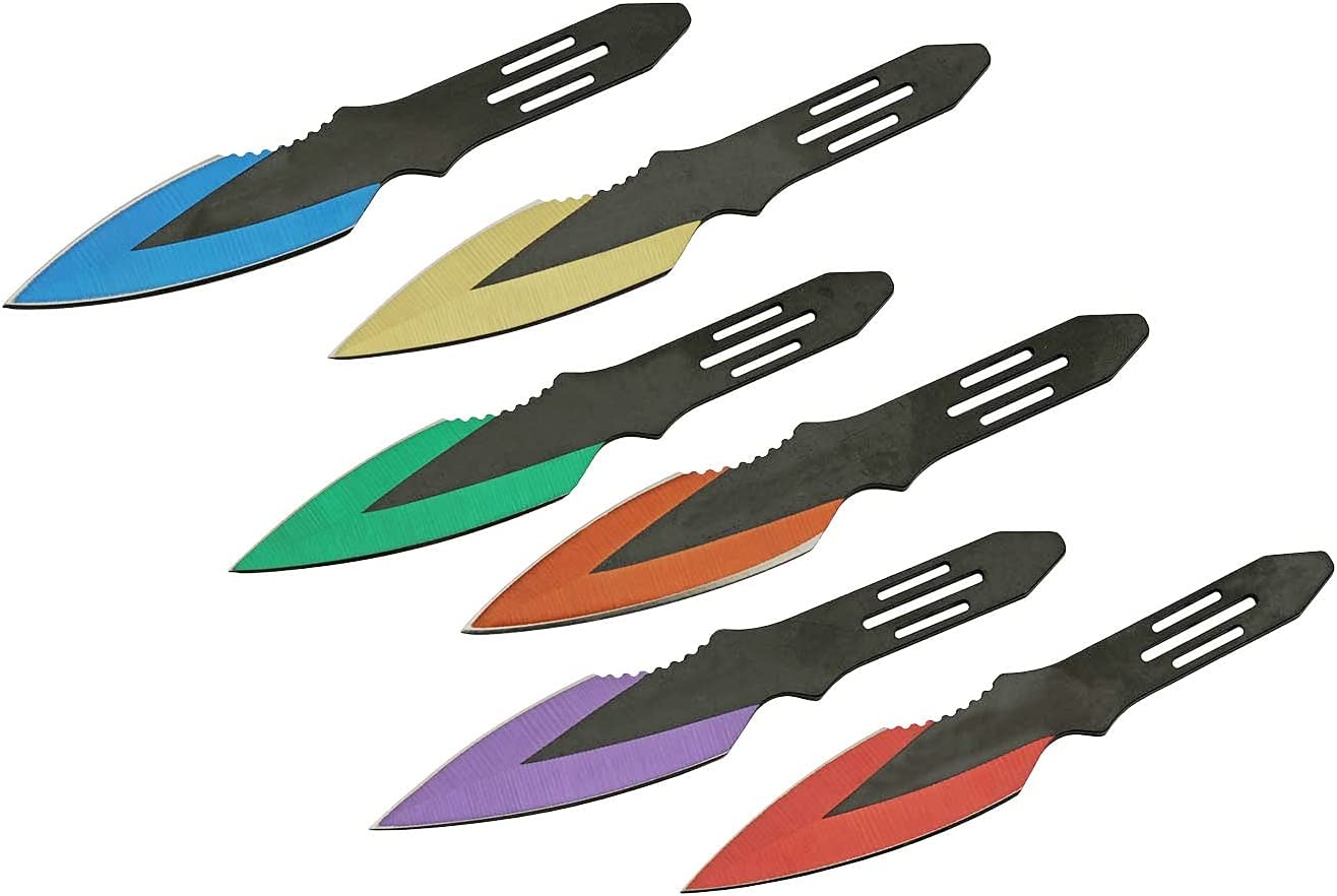 5.5” Thunderbolt 6 Piece Multicolored Mini Throwing Knife Set with Case ...