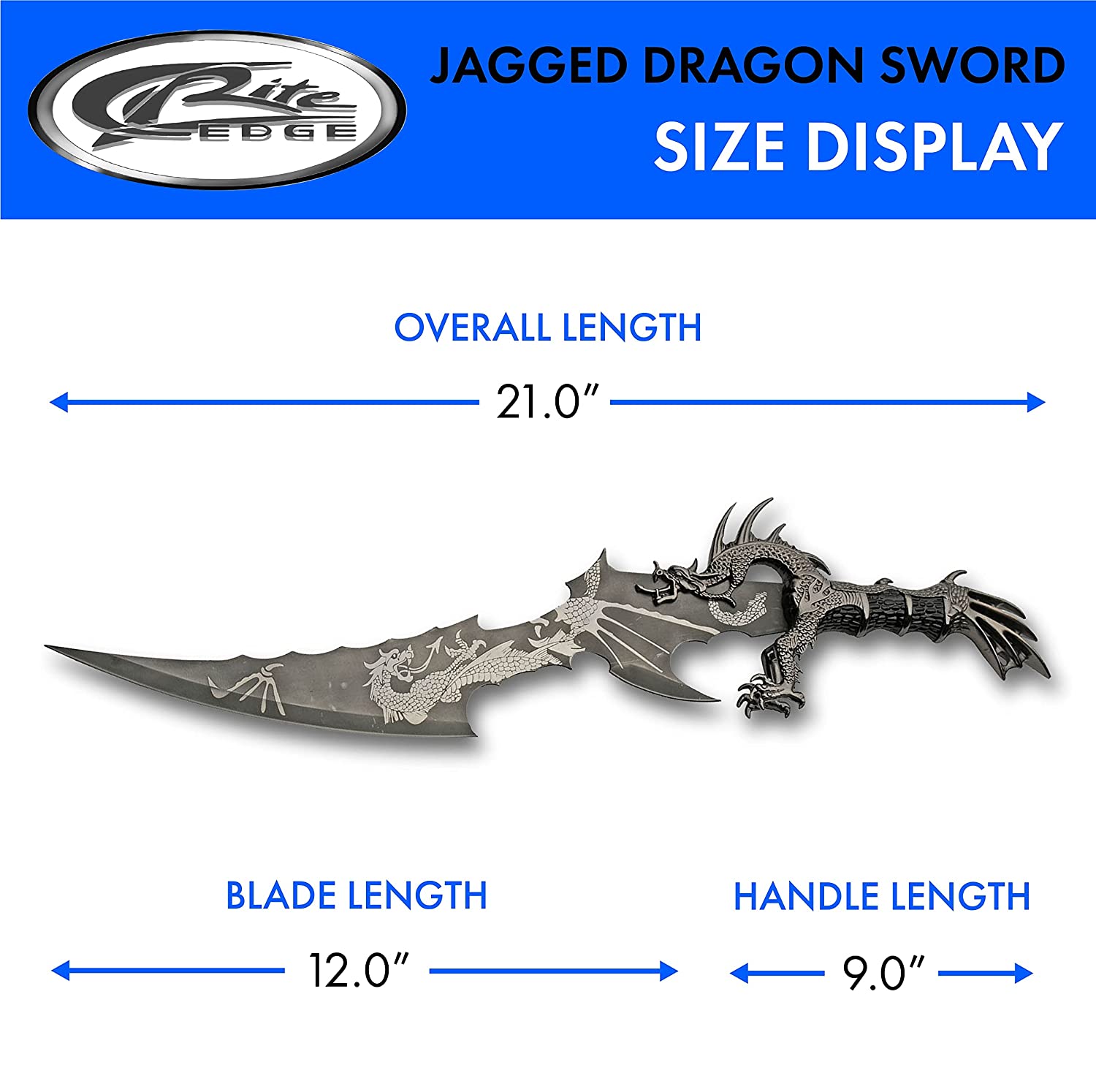 21” Jagged Dragon Printed Display Fantasy Sword With Wooden Display ...