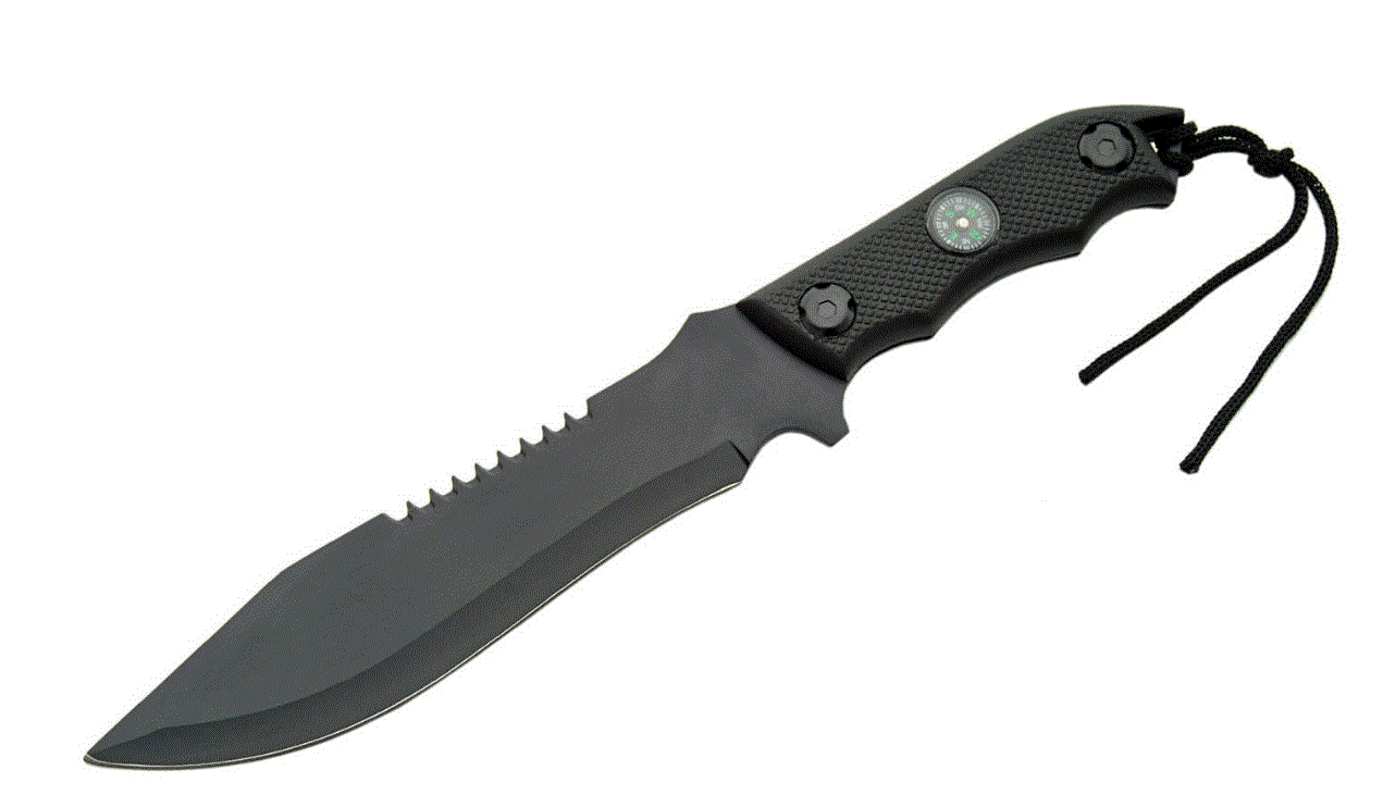 12" MILITANT FIXED BLADE DEFENDER KNIFE WITH COMPASS AND SHEATH BLACK ...
