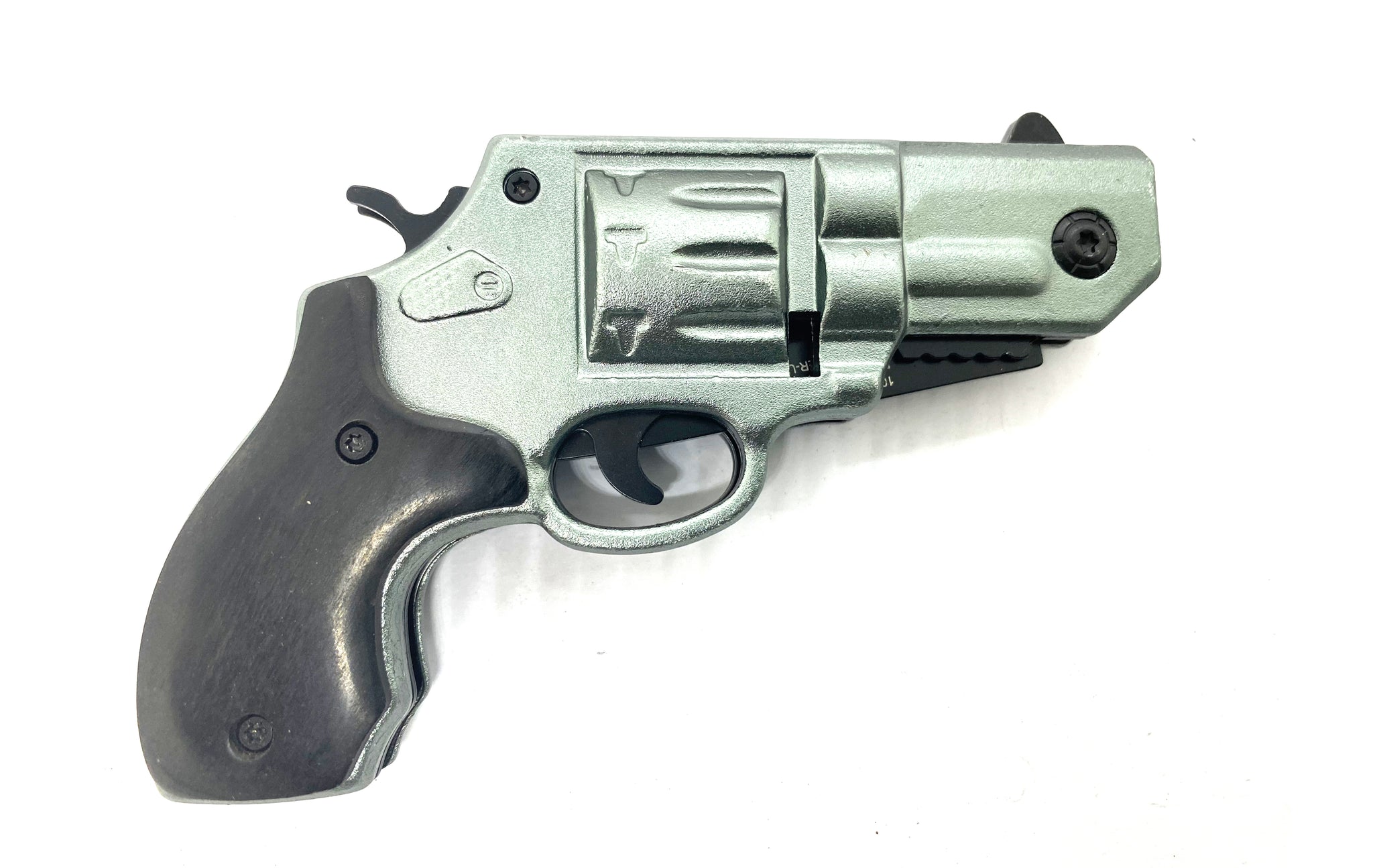 38 Special Revolver Pistol Spring Assisted Knife Silver Handle ...