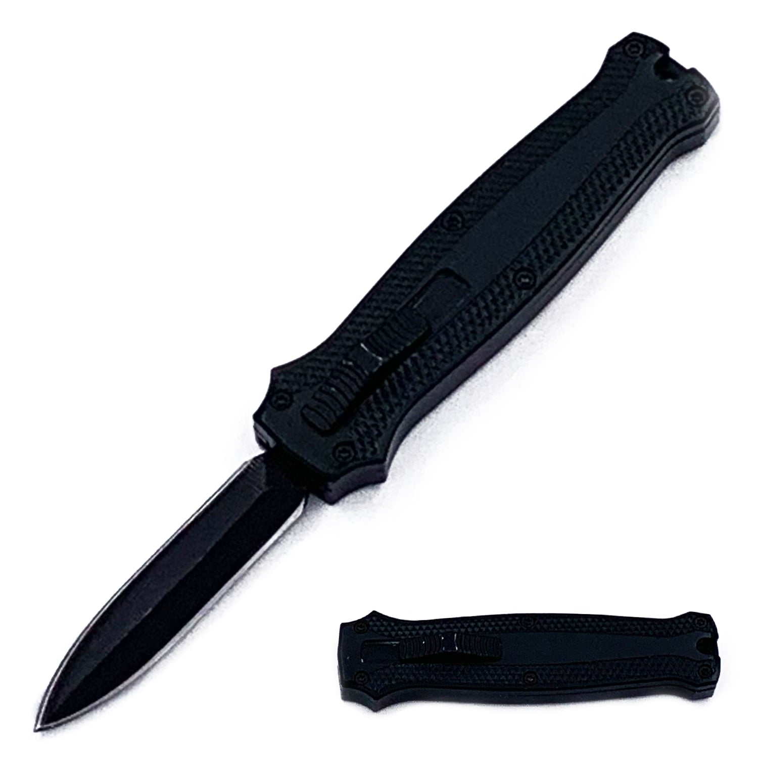 Mighty Mini OTF Pocket Knife Lightweight Aluminum Handle - Black ...