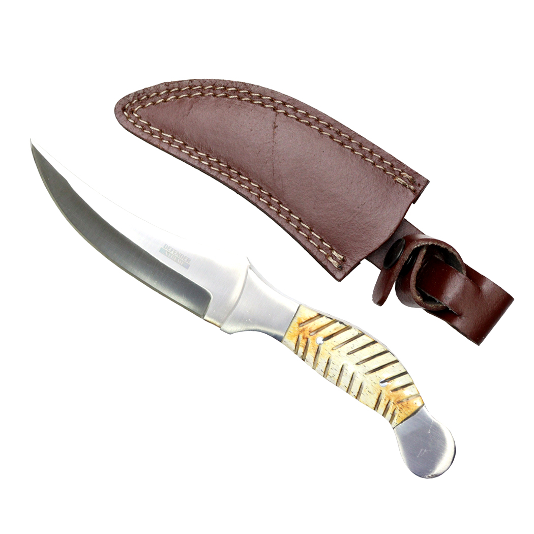 Defender-Xtreme 9.5" Full Tang Hunting Knife Horn Handle and Leather ...