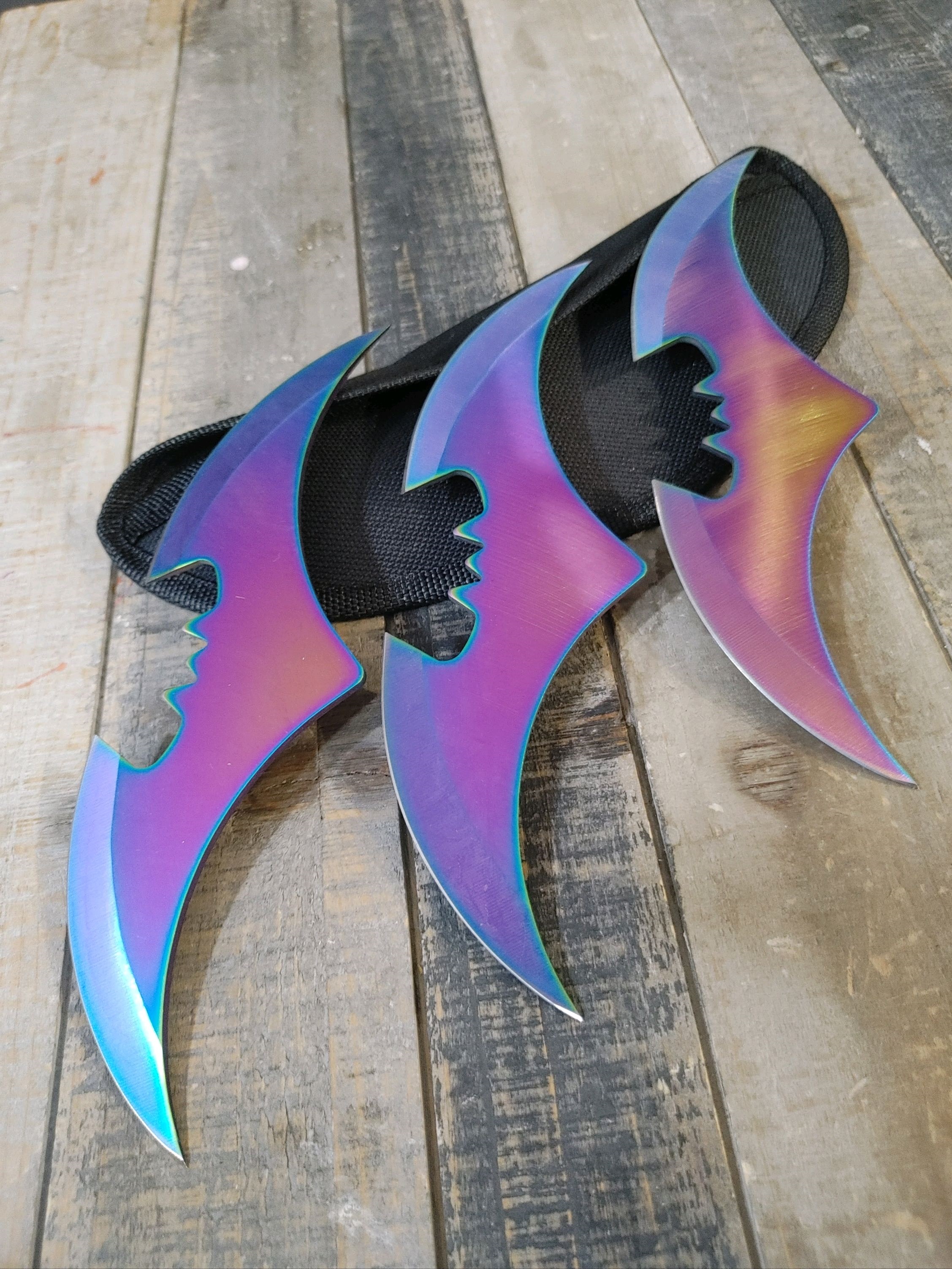 Three Piece Bat Throwing Blades - Rainbow | Property Room