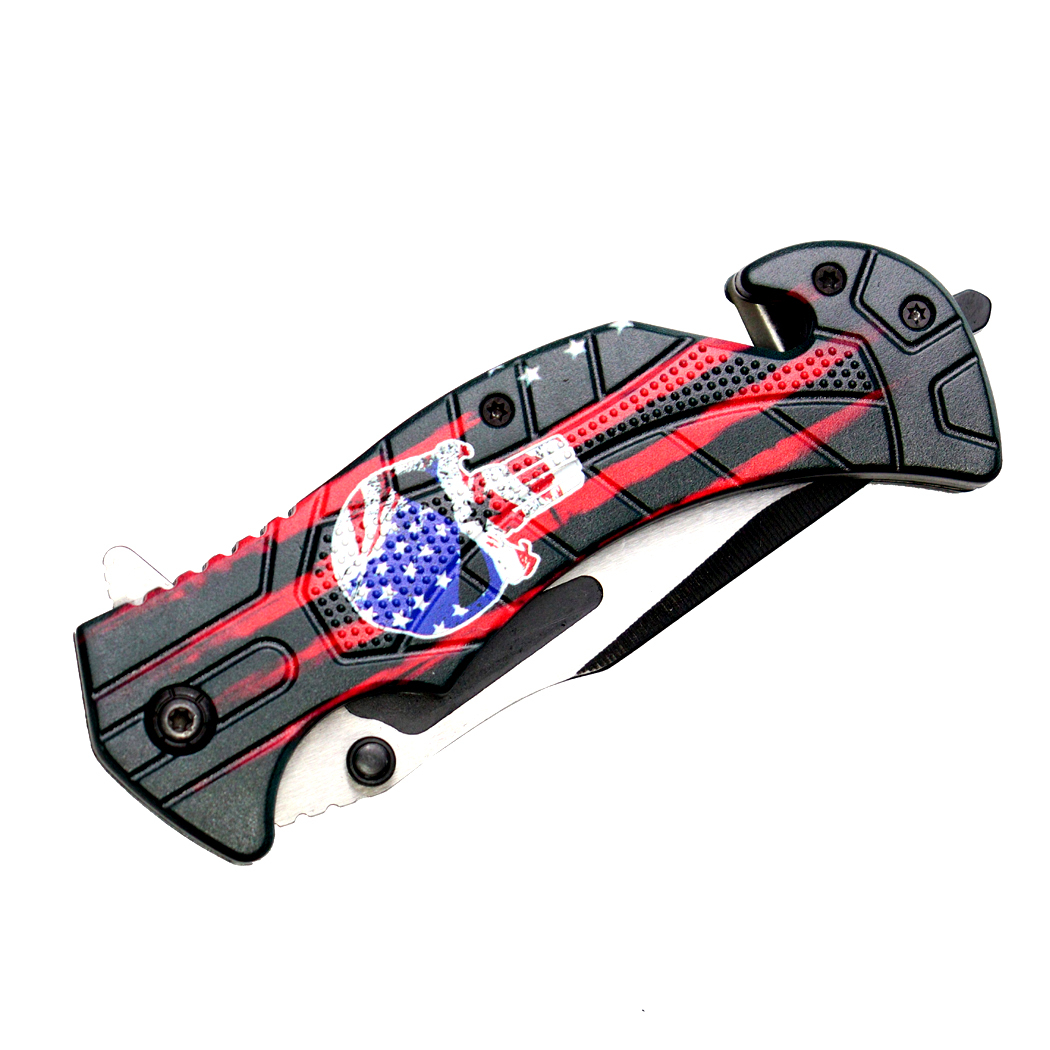 Defender-Xtreme 8" US Flag Skull Design Handle Two Tone Blade Spring ...