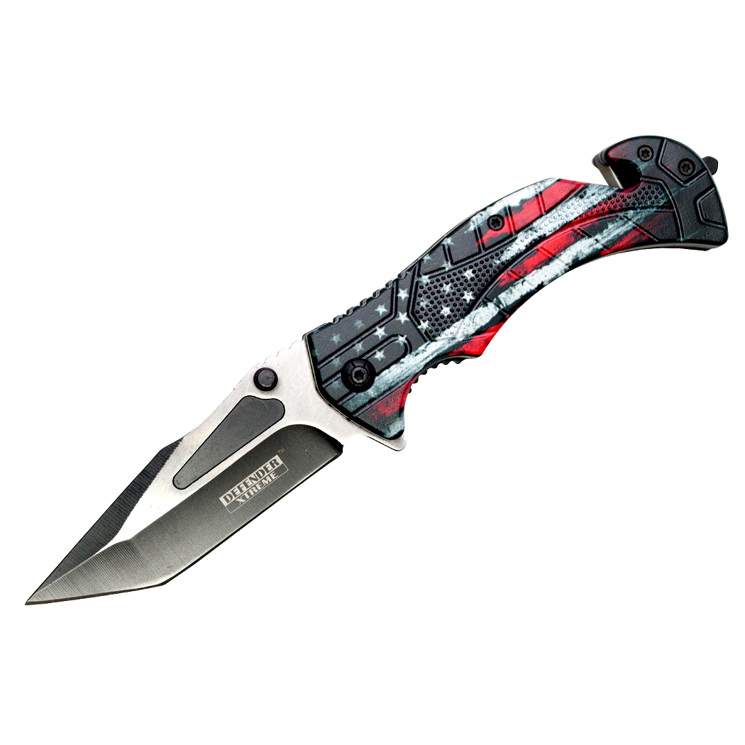 Defender-Xtreme 8" US Flag Design Handle Two Tone Blade Spring Assisted ...