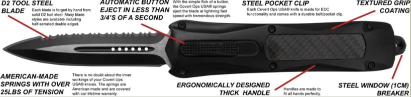 Covert Ops Automatic OTF 7 Inch Auto DEdge Blade with Case | Property Room