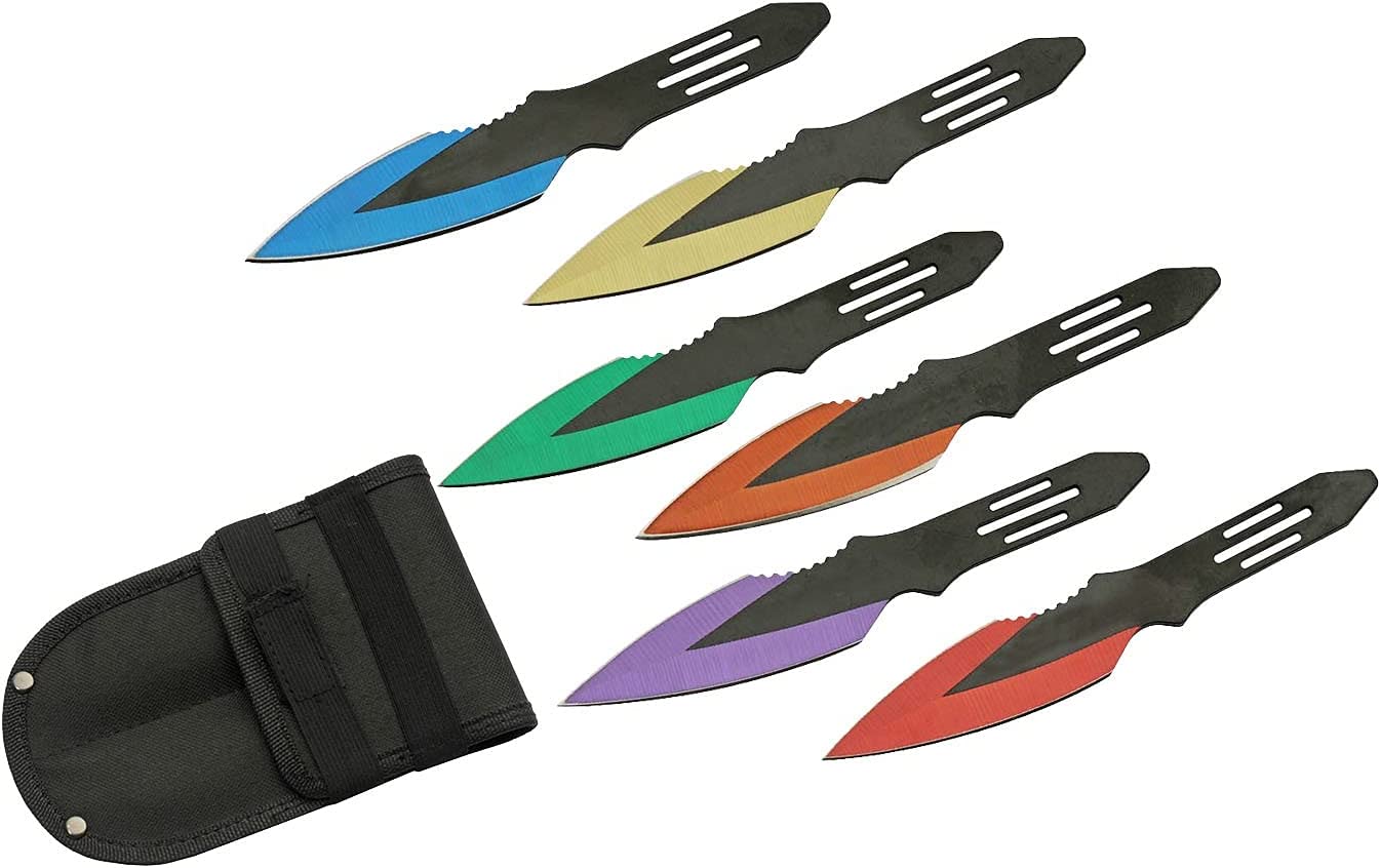 5.5” Thunderbolt 6 Piece Multicolored Mini Throwing Knife Set with Case ...