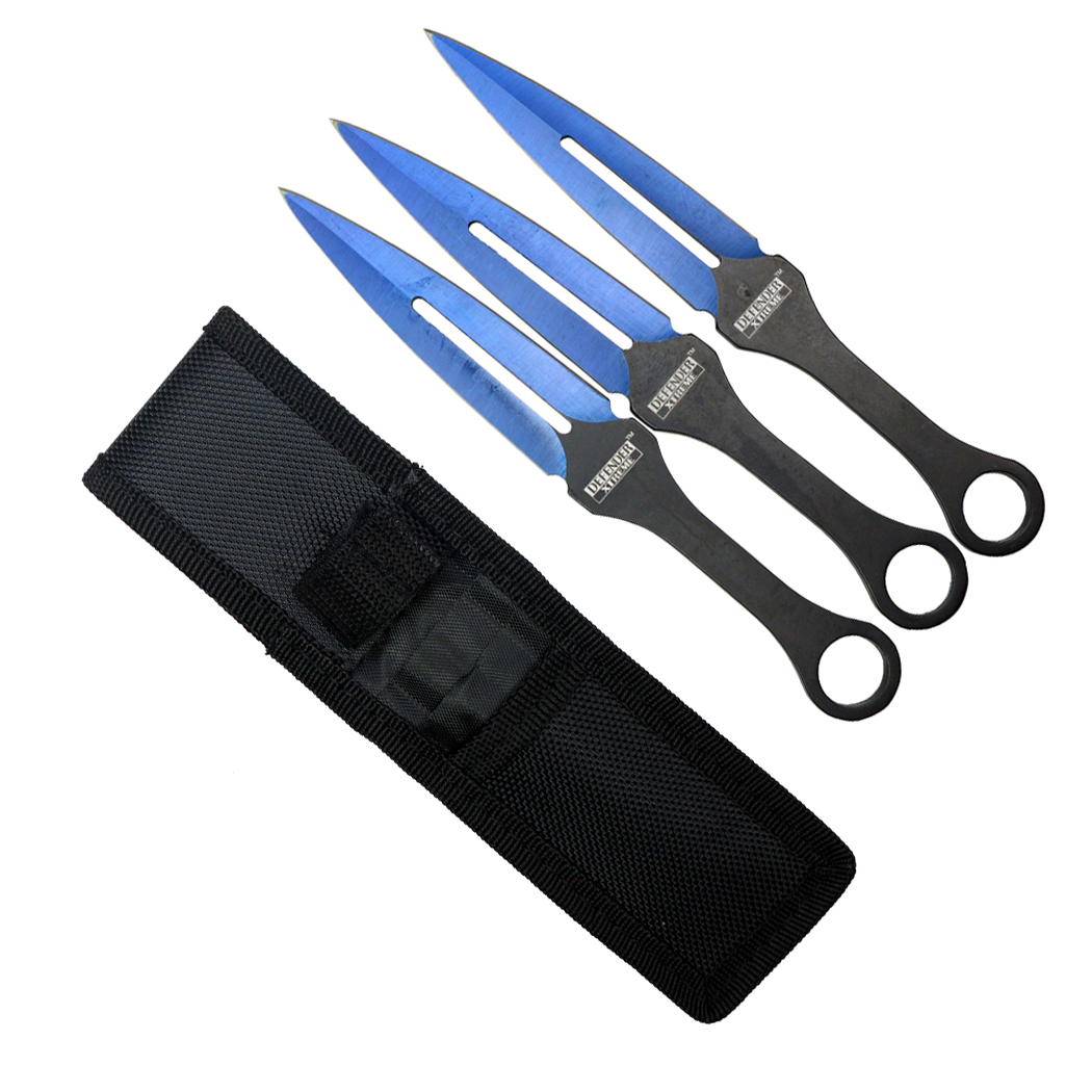 Defender-Xtreme 7" Blue Color Blade 3 PC Throwing Knife Set With Nylon ...