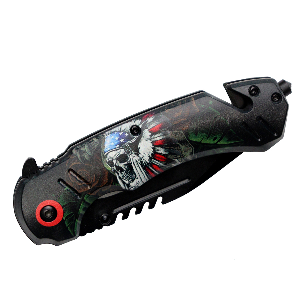 Defender-Xtreme 8" US Skull Design Handle Spring Assisted Folding Knife ...