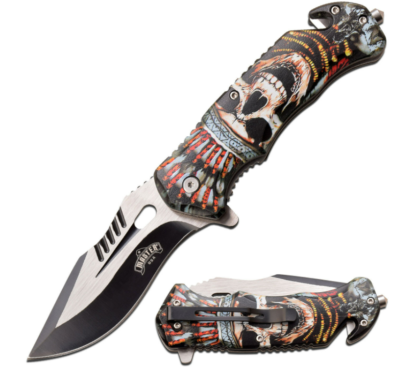 MASTER USA SPRING ASSISTED KNIFE SKULL EDC FOLDING POCKET | Property Room