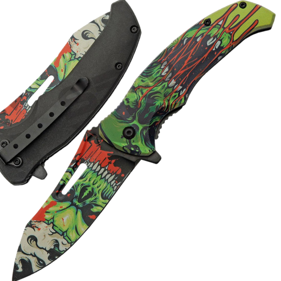4.5" RADIUM SKULL FOLDING KNIFE SPRING ASSISTED EDC | Property Room