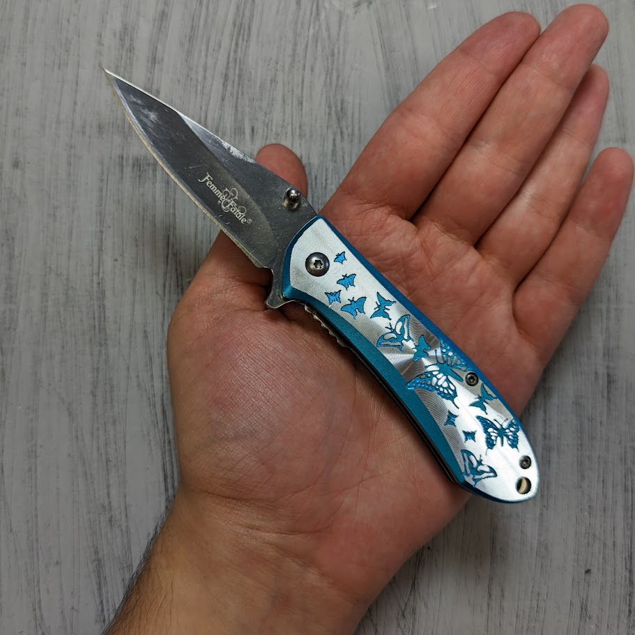 FEMME FATALE BUTTERFLY SPRING ASSISTED KNIFE BLUE WOMENS EDC POCKET ...