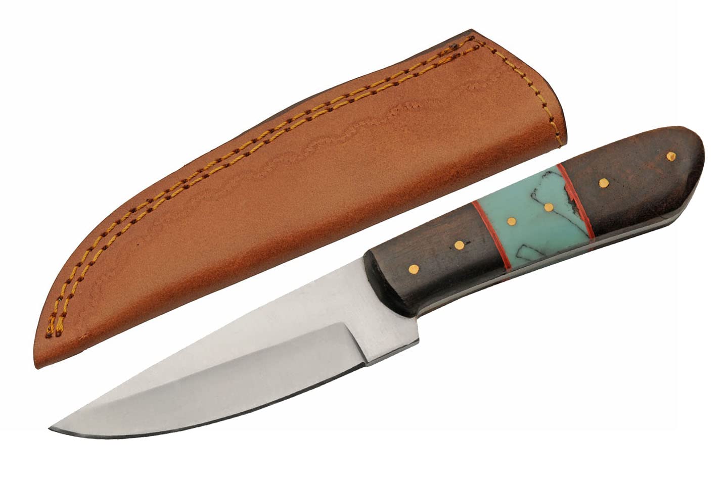 8" Turquoise Resin/Wood Handled Outdoor Hunting Knife With Leather ...
