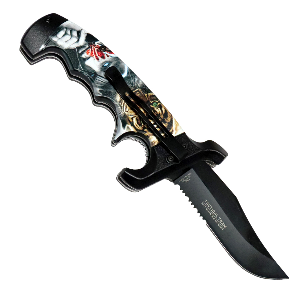 Defender-Xtreme 9" The Wrath Tiger Handle Spring Assisted Folding Knife ...