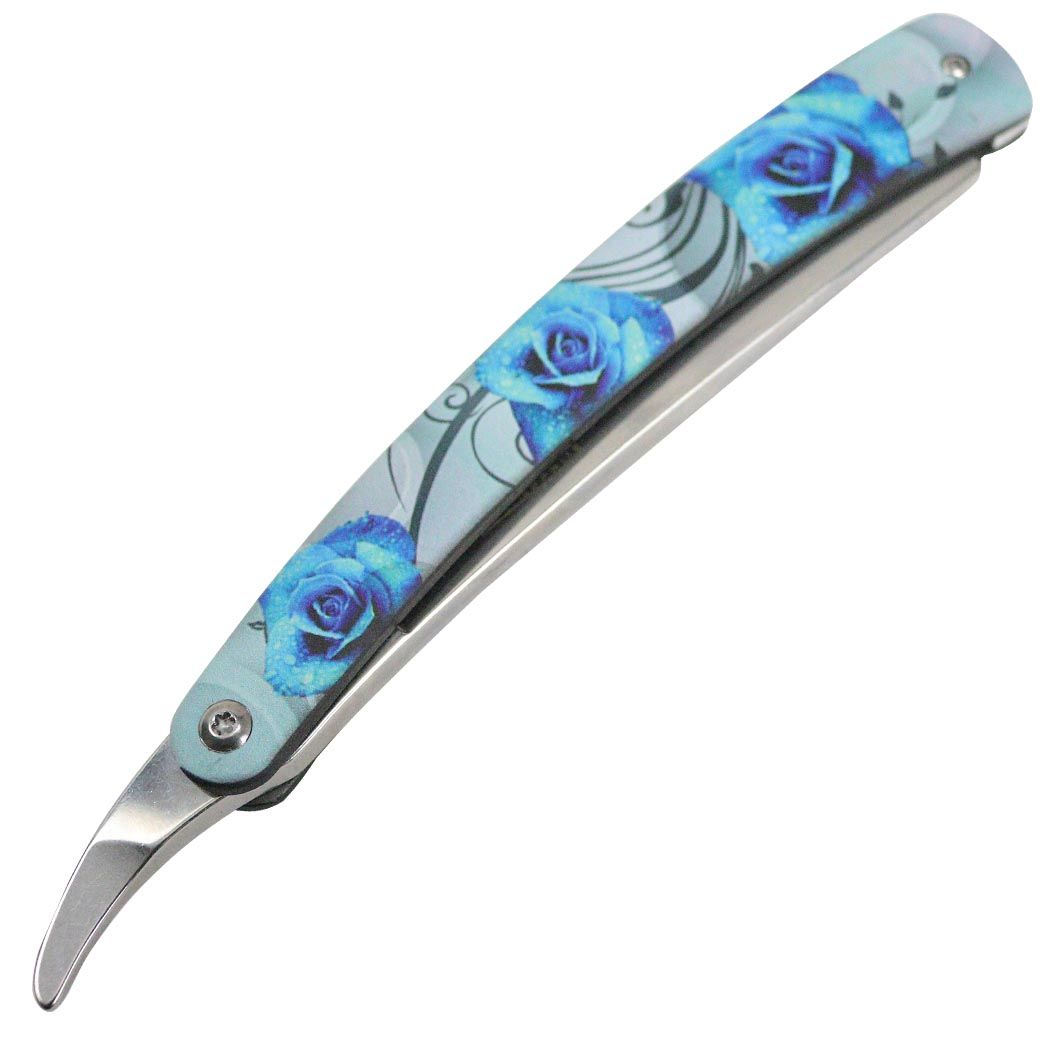 Defender-Xtreme 10" Straight Razor Blue Roses Folding Knife 3CR13 ...
