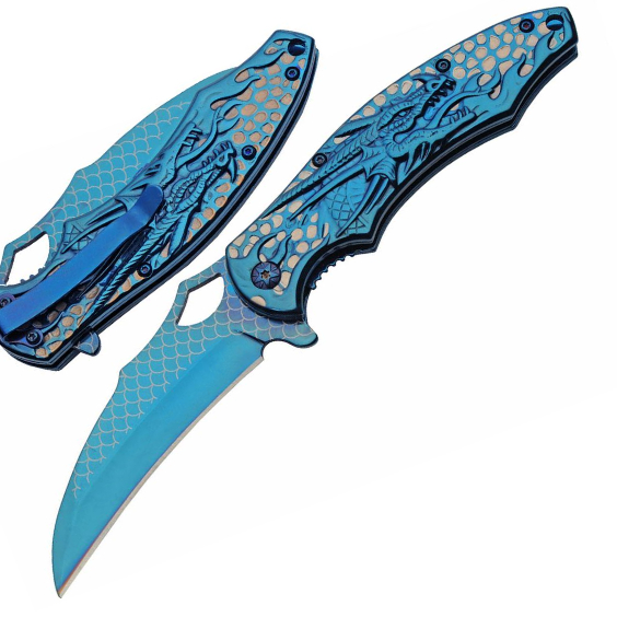 4.75" BLUE DRAGON HEAD FOLDER FOLDING KNIFE | Property Room