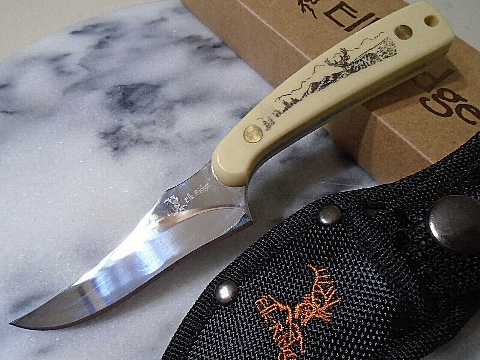 Elk Ridge Sharp Finger Skinner Full Tang Fixed Blade Knife Deer Scene ...